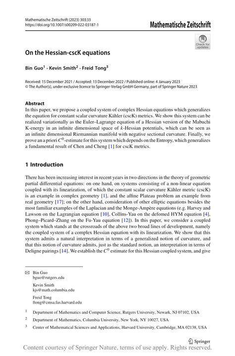 On The Hessian Csck Equations Request Pdf