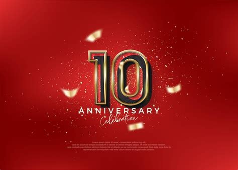 대담한 빨간색 개념으로 생일을 축하하기 위한 10주년 번호 포스터 배너 축하 인사말을 위한 프리미엄 벡터 프리미엄 벡터