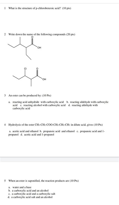 Solved 1 What Is The Structure Of P Chlorobenzoic Acid 10
