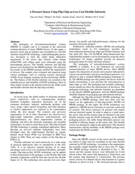 Pdf A Pressure Sensor Using Flip Chip On Low Cost Flexible Substrate