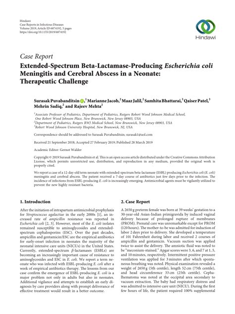 Pdf Extended Spectrum Beta Lactamase Producing Escherichia Coli Meningitis And Cerebral