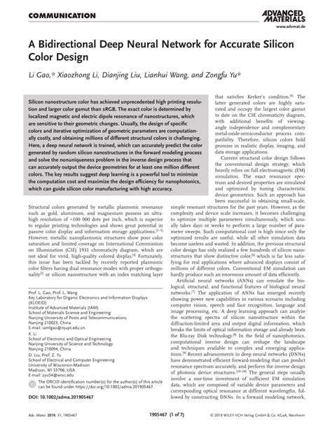 A Bidirectional Deep Neural Network For Accurate Silicon Color Design Request Pdf