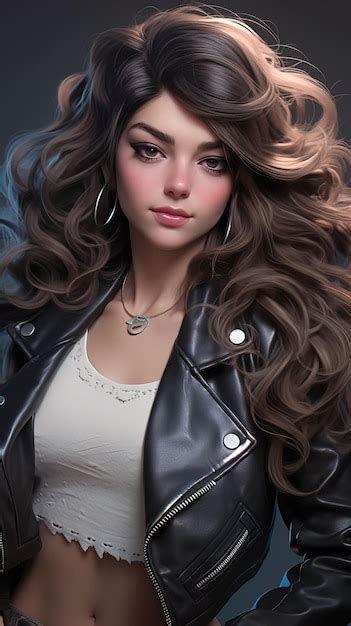 Premium Photo A Girl With Long Brown Hair And A Leather Jacket