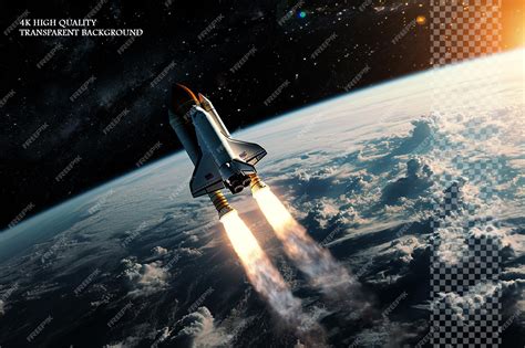 Полет космического шаттла в космос запуск ракеты исследуйте космос на прозрачном фоне Премиум
