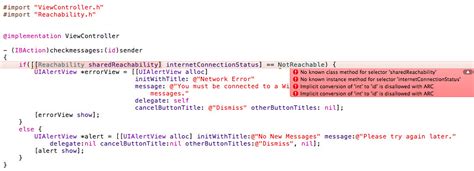 Iphone Error When Adding Reachability Classes Automatic Reference Counting Issue Stack