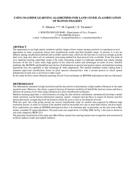 Pdf Using Machine Learning Algorithms For Land Cover Classification Of Ikonos Imagery
