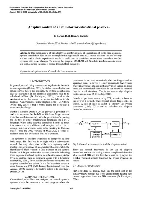 Pdf Adaptive Control Of A Dc Motor For Educational Practices