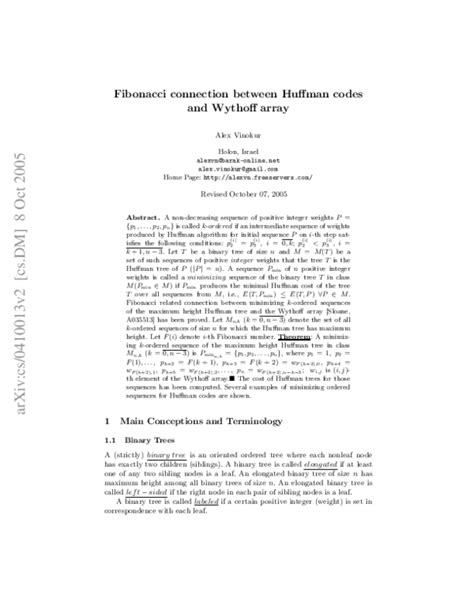 Pdf Fibonacci Connection Between Huffman Codes And Wythoff Array