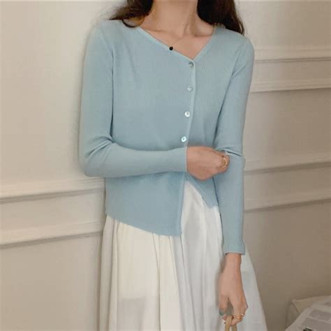 브이넥 사이드 버튼 언밸 골지라인 가디건 Ag118441