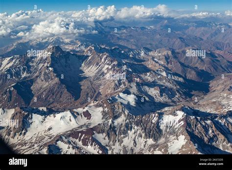 Aerial Beautiful Scenery Of Snow Covered Landscape Of Andes Mountains