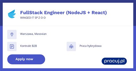oferta pracy fullstack engineer nodejs react winged it sp z o o warszawa