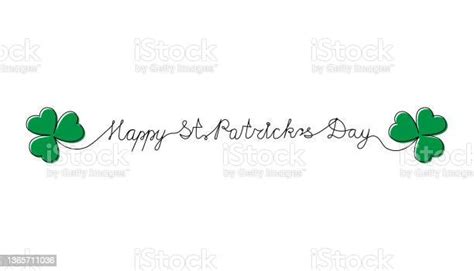 연속 한 줄 스크립트 필기체 텍스트 해피 세인트 패트릭의 날 패트릭의 날 벡터 일러스트레이션 포스터 디자인 카드 배너 셔츠 인쇄 3월에 대한 스톡 벡터 아트 및 기타 이미지