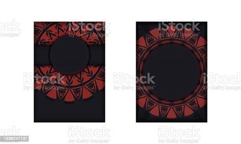 추상패턴이 있는 엽서 디자인 그리스 어 빨간 장식 및 로고에 대 한 장소 블랙 배너 템플릿 빅토리아 스타일에 대한 스톡 벡터