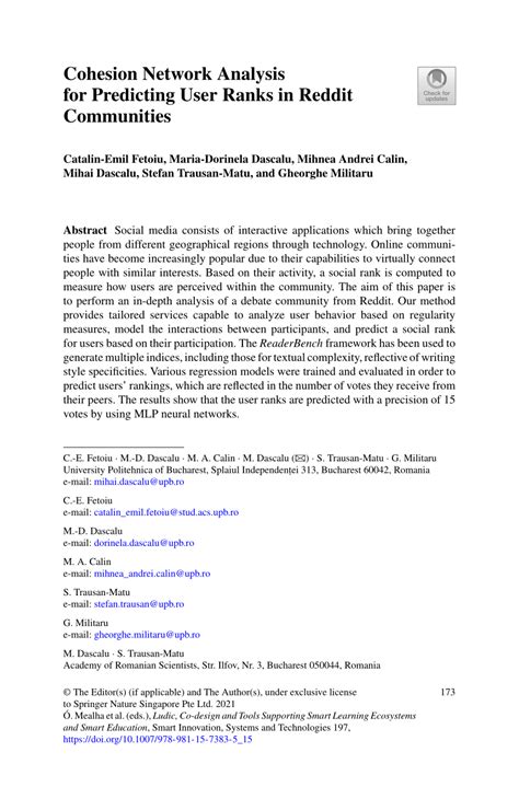 Pdf Cohesion Network Analysis For Predicting User Ranks In Reddit Communities