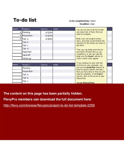 Project To Do List Template Excel XLS