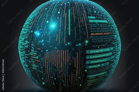 Big Data Sphere Visualization With Text Hud Wireframe Mesh Sphere With Dot And Lines Visual
