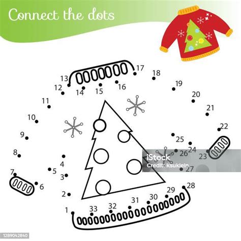 크리스마스 못생긴 스웨터 점을 연결합니다 어린이와 유아를위한 숫자 활동으로 점에 점 새해 테마를위한 어린이 교육 게임 0명에