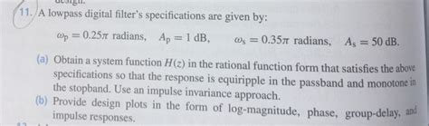Solved A Lowpass Digital Filters Specifications Are Given