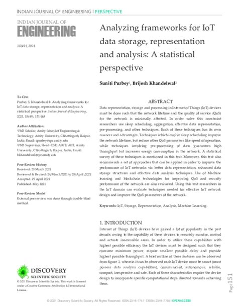 Pdf Analyzing Frameworks For Iot Data Storage Representation And Analysis A Statistical