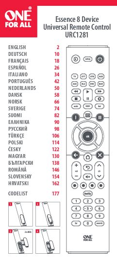 One For All Urc1281 Essence 8 Device Universal Remote Control Manual