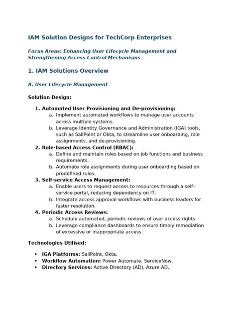 Iam Solution Designs For Techcorp Enterprises Pdf Computer Security