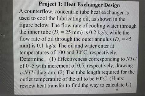 Project Heat Exchanger Design A Counterflow Chegg