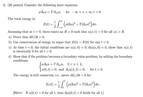 solved 1 20 points consider the following wave equation