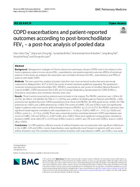 Pdf Copd Exacerbations And Patient Reported Outcomes According To Post Bronchodilator Fev1 A