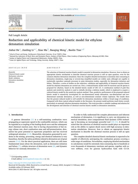 Pdf Reduction And Applicability Of Chemical Kinetic Model For Ethylene Detonation Simulation