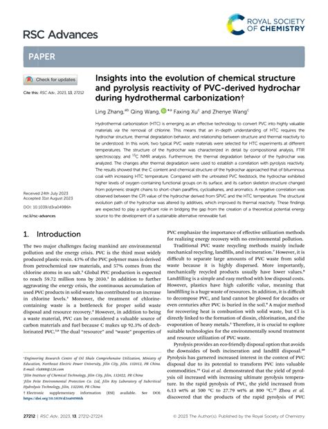 Pdf Insights Into The Evolution Of Chemical Structure And Pyrolysis Reactivity Of Pvc Derived