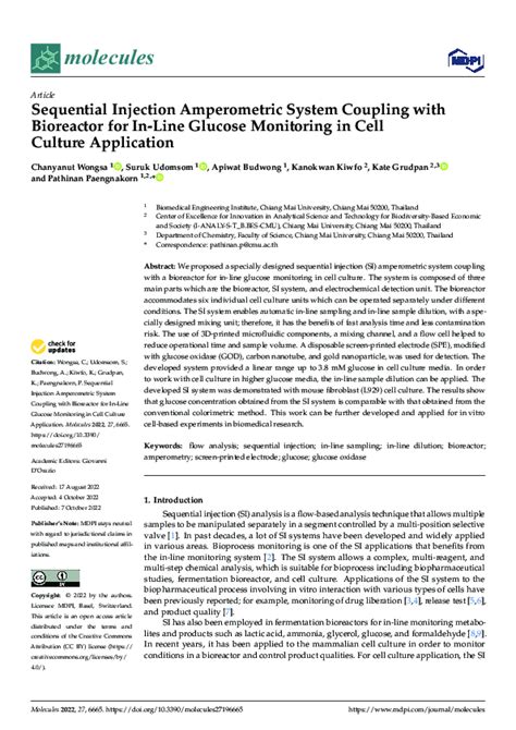 Pdf Sequential Injection Amperometric System Coupling With Bioreactor For In Line Glucose