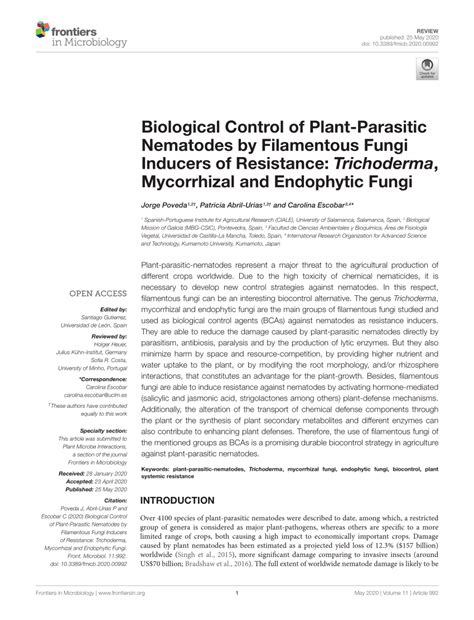 Pdf Biological Control Of Plant Parasitic Nematodes By Filamentous
