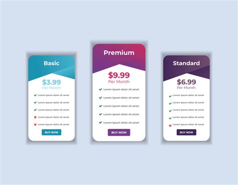 Modern Web Pricing Table Pricing Comparison Chart Subscription Plan Option Layout Design