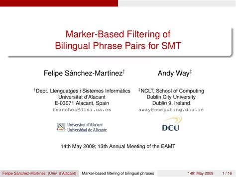 Ppt Marker Based Filtering Of Bilingual Phrase Pairs For Smt Nez