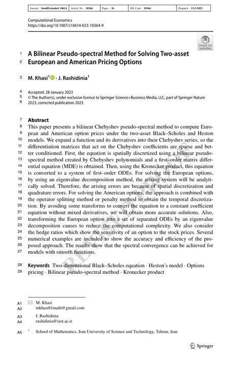 Pdf A Bilinear Pseudo Spectral Method For Solving Two Asset European