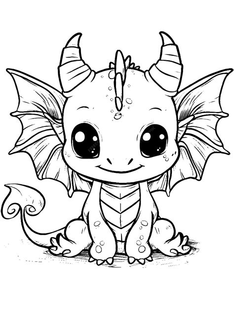 귀여운 카와이 드래곤 컬러링 페이지 귀여운카와이드래곤 라인 아트 드래곤 클로링 페이지 프리미엄 벡터