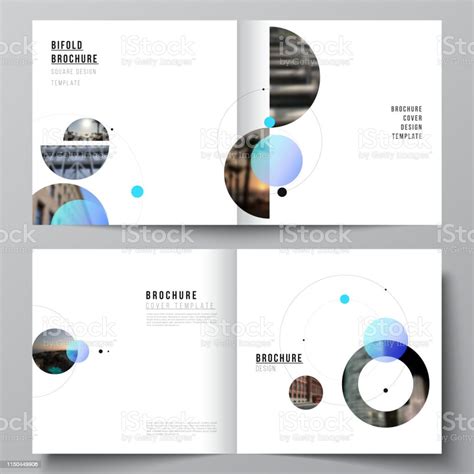사각형 디자인 폴드 브로셔 잡지 전단지에 대 한 두 개의 커버 템플릿의 벡터 레이아웃 심플한 디자인의 미래형 컨셉 원과 별을 형성 하는 동그라미와 둥근 모양의 창조적 인