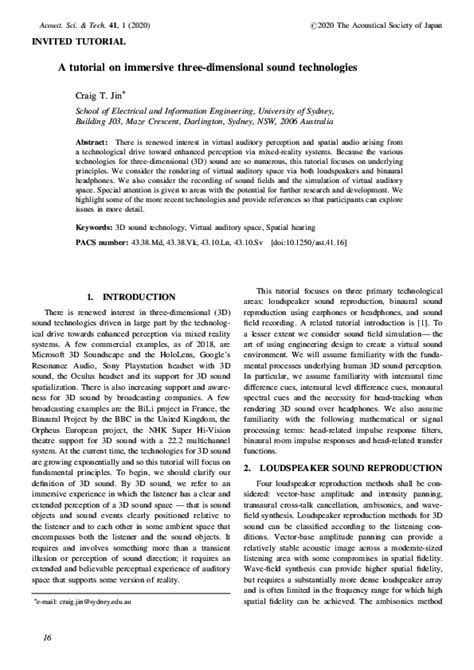 Pdf A Tutorial On Immersive Three Dimensional Sound Technologies