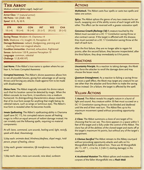 Help Me Make This Better Abbot Stat Block R Curseofstrahd
