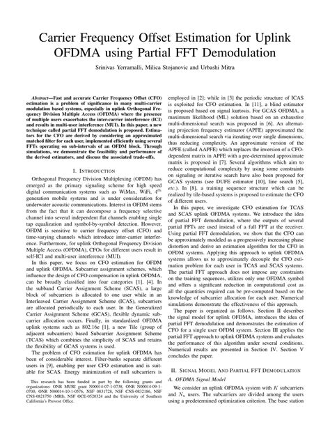 pdf carrier frequency offset estimation for uplink ofdma using partial fft demodulation