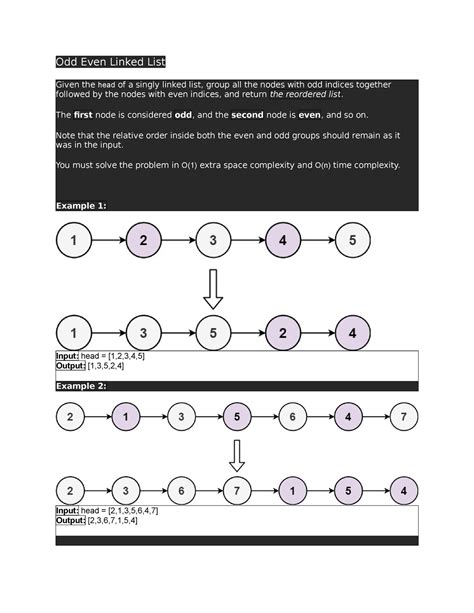 Odd Even Linked List Odd Even Linked List Given The Head Of A Singly Linked List Group All