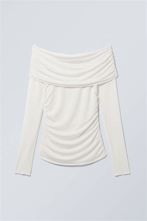 Folded Off Shoulder Long Sleeve Top White Weekday Gb