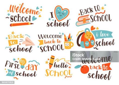 손으로 그리는 스티커 배지 및 교육 액세서리 절연 세트로 돌아 가기 신학기에 대한 스톡 벡터 아트 및 기타 이미지 신학기 로고 스티커 Istock