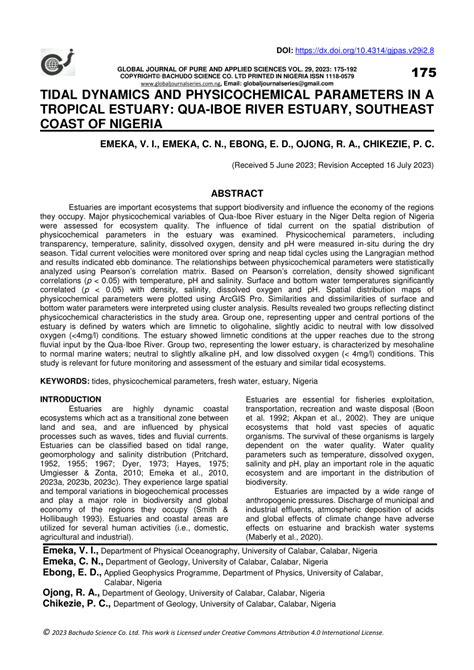 Pdf Tidal Dynamics And Physicochemical Parameters In A Tropical Estuary Qua Iboe River