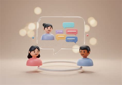 3d Cartoon Characters Engaging In Online Messaging With Colorful Chat Bubbles Stock Image