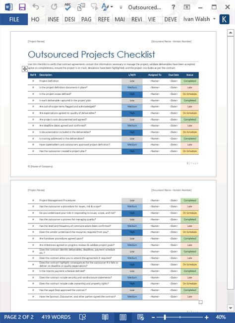 Outsourced Projects Checklist Word Template Software Testing Ms