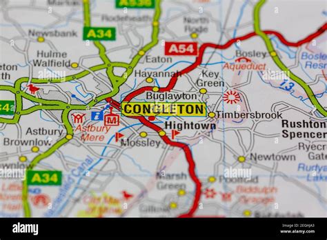 Congleton And Surrounding Areas Shown On A Road Map Or Geography Map