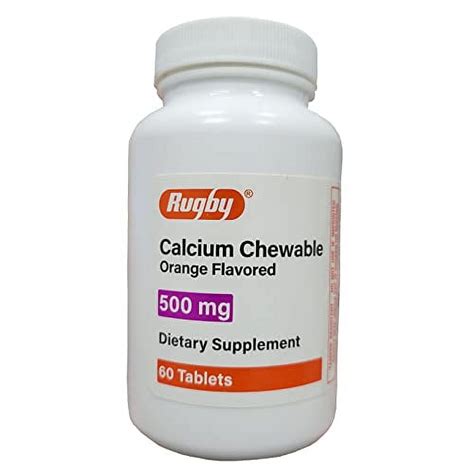 Rugby 500mg Calcium Chewable Tablets Dietary Supplement Orange Flavored 60 Tablets