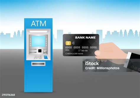 Atm자동 입출금기가 있는 신용 카드 Atm 카드 또는 직불 카드를 들고 있습니다 지불 인출 또는 이체 개념 교환에 대한 스톡 벡터 아트 및 기타 이미지 Istock