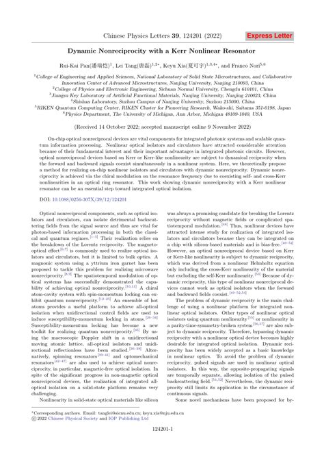 Dynamic Nonreciprocity With A Kerr Nonlinear Resonator Request Pdf